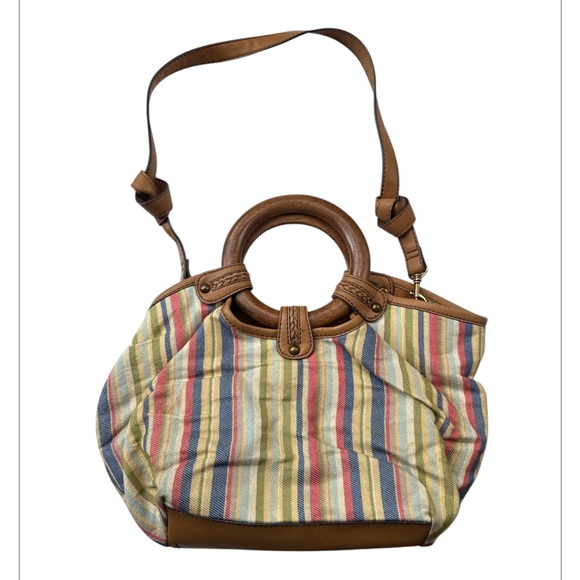 Fossil | Bags | Vintage Fossil Multicolor Striped Canvas And Leather ...